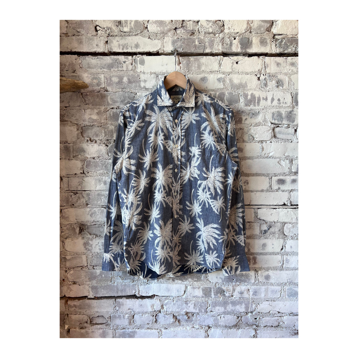 Paul Palm Tree Print Cotton Shirt - Navy | DUNE + SALT